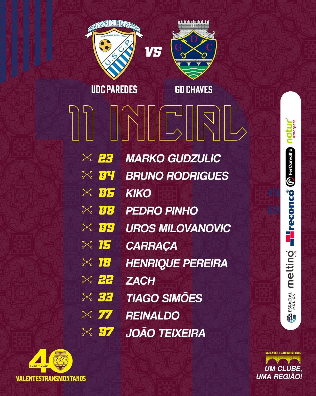 11 INICIAL PARA A PARTIDA COM O USC PAREDES - GD Chaves
